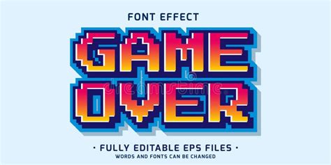 Vintage Arcade Game 3d Style Text Effect In Vibrant Color And Game Over Text Stock Vector