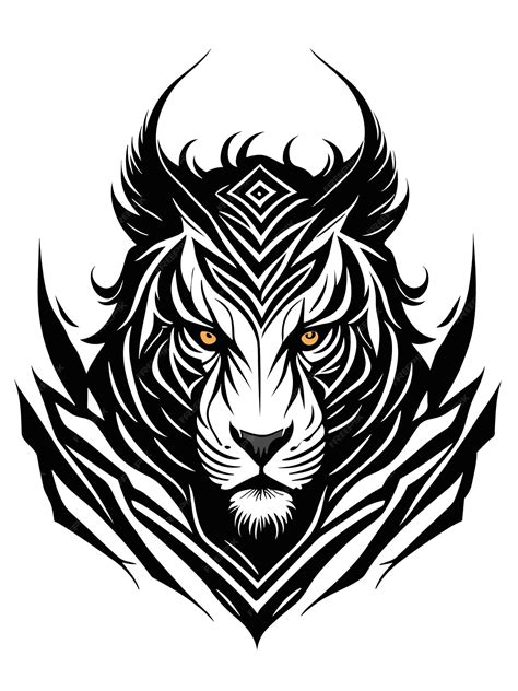 터 화난 호랑이 머리 실루 ⁇ 신화 로고 단색 디자인 스타일 예술 작품 일러스트레이션 프리미엄 벡터