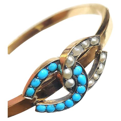 Antique 1880s Russian Terquoise And Pearls Gold Bracelet For Sale At