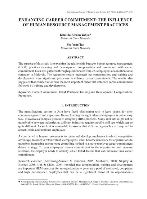 Pdf Enhancing Career Commitment The Influence Of Human Resource Management Practices
