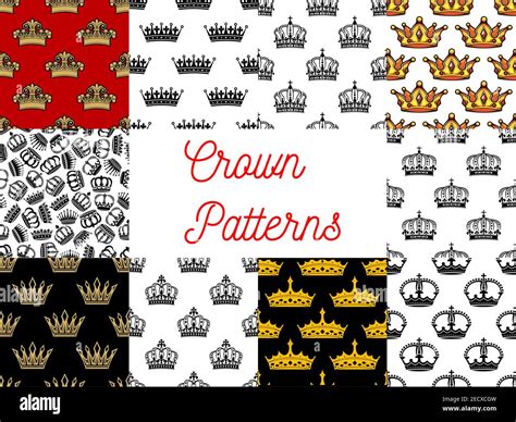 Seamless Vector Patterns Of Golden Crown Royal Heraldic Imperial Vintage Retro Monarch
