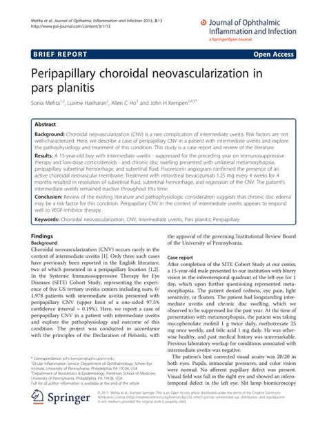 Pdf Peripapillary Choroidal Neovascularization In Pars Planitis