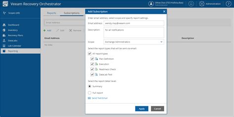 Step 2 Specify Report Subscription Settings Veeam Recovery