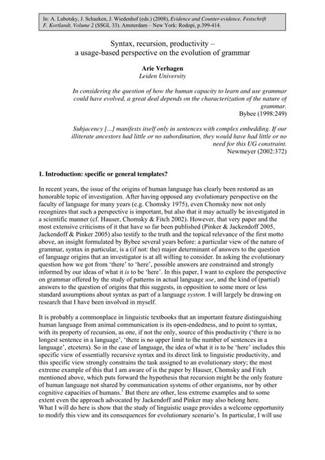 Pdf Syntax Recursion Productivity A Usage Based Perspective On