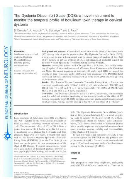 Pdf The Dystonia Discomfort Scale Dds A Novel Instrument To