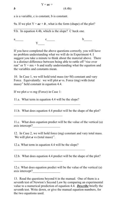 Solved Pre Lab Quiz For Experiment 4 Physics 210L Equati Chegg Com