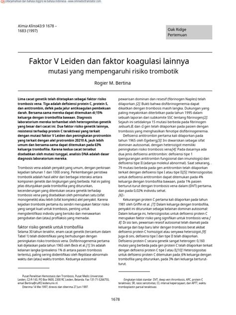 Factor V Leiden And Other Coagulation Factor Mutations Affecting Thrombotic Risk En Id Pdf