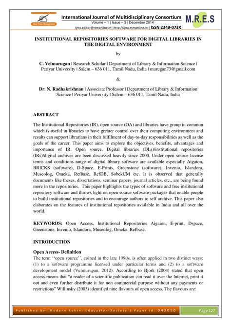 Pdf Institutional Repositories Software For Digital Libraries In The Digital Environment