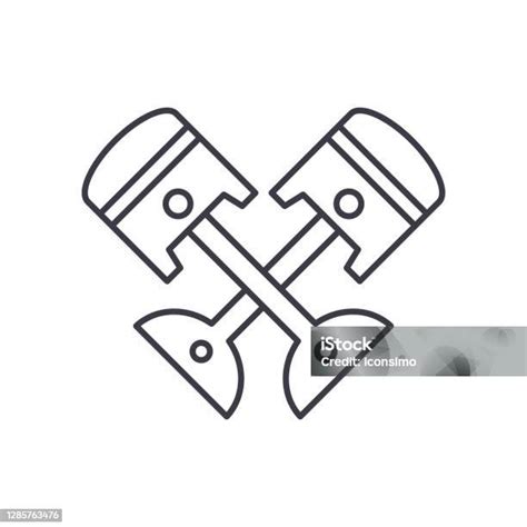 자동차 피스톤 아이콘 선형 절연 일러스트레이션 얇은 선 벡터 웹 디자인 사인 흰색 배경에 편집 가능한 스트로크가 있는 개요 개념 기호 강철에 대한 스톡 벡터 아트 및 기타