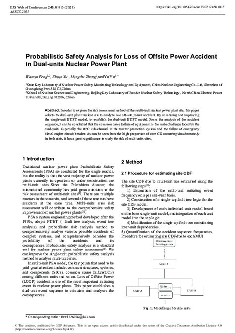 Pdf Probabilistic Safety Analysis For Loss Of Offsite Power Accident In Dual Units Nuclear