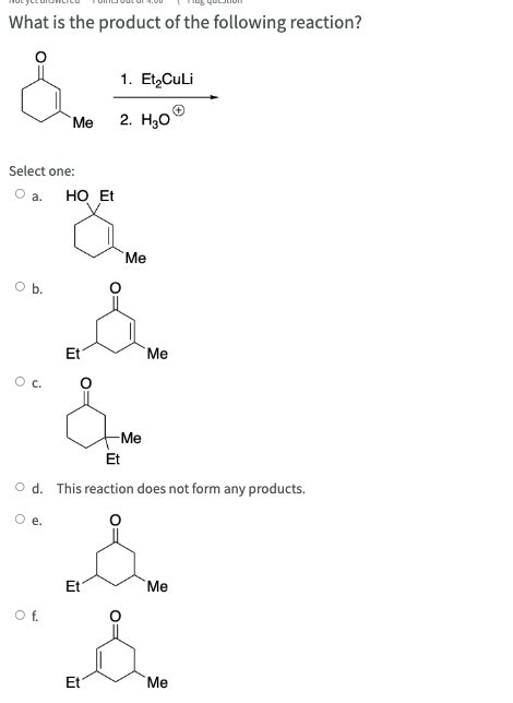 Solved What Is The Product Of The Following Reaction Select