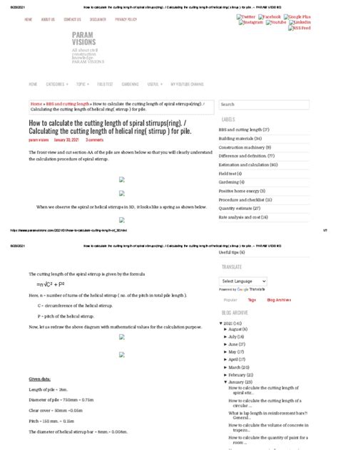 how to calculate the cutting length of spiral stirrups ring