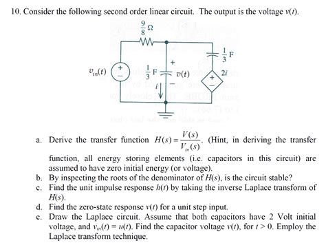 solved consider the following second order linear circuit
