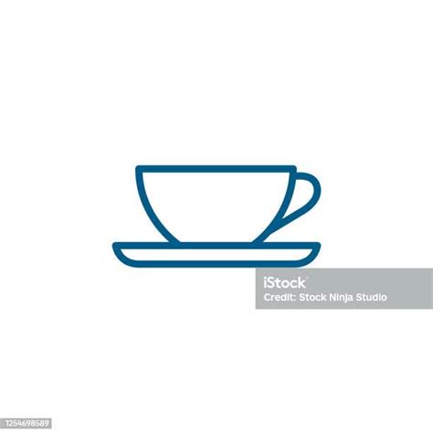 흰색 배경에 빈 커피 컵 라인 블루 아이콘 블루 플랫 스타일 벡터 일러스트레이션 깨짐에 대한 스톡 벡터 아트 및 기타 이미지 깨짐 트로피 Championship