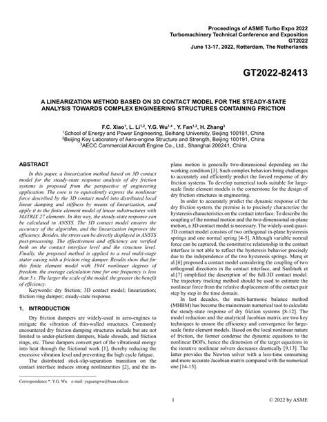Pdf A Linearization Method Based On 3d Contact Model For The Steady