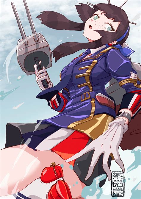 Boushi Ya Mogador Kancolle Kantai Collection Girl Adapted Turret Artist Logo Black Hair