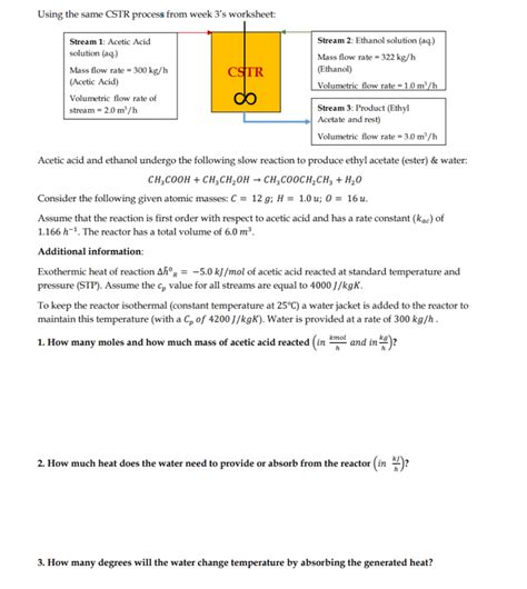 Solved Using The Same Cstr Process From Week 3s Worksheet