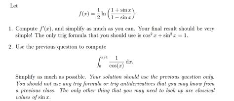 solved let f x 21ln 1−sinx1 sinx 1 compute f′ x and