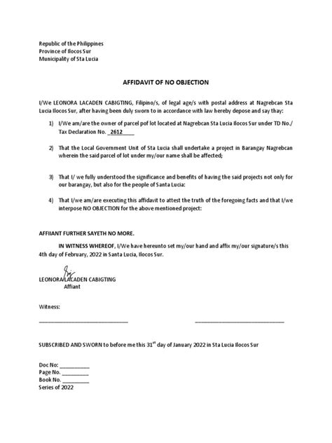 Affidavit Of No Objection Pdf