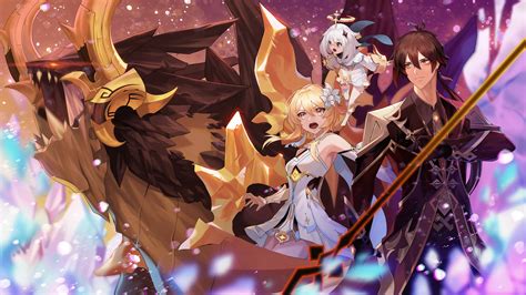 Genshin Impact Lumine Paimon Zhongli 4k Hd Genshin Impact Wallpapers