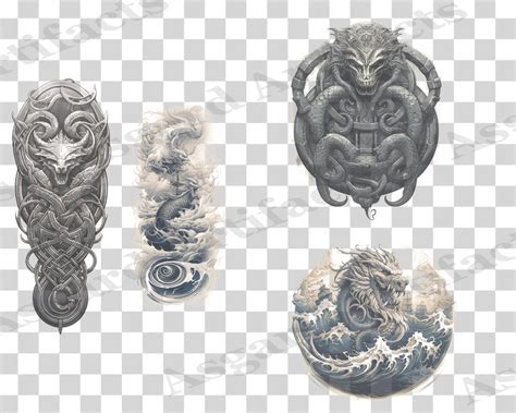 Jormungandr Set Of 4 Tattoo Designs Instant Digital Download