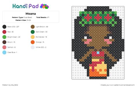 Moana Fuse Bead Pattern Kandi Pad Kandi Patterns Fuse Bead