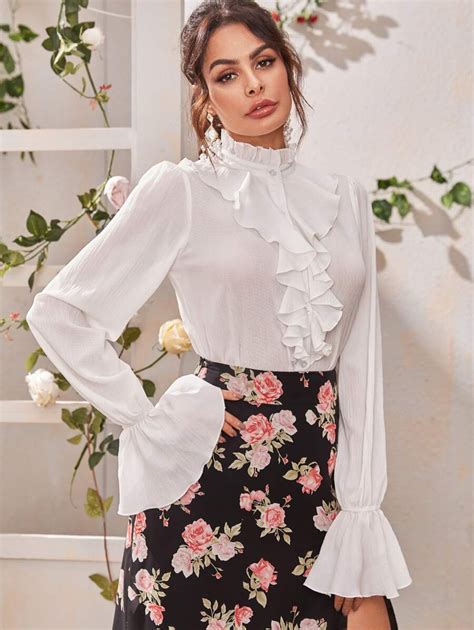 Ruffle Trim Frill Neck Flounce Sleeve Blouse Artofit