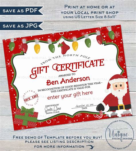 Free Editable Christmas T Certificate Template The Christmas T