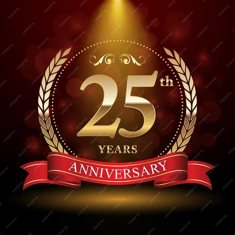 25th Anniversary Logo Design With Laurel Wreath And Red Ribbon Logo