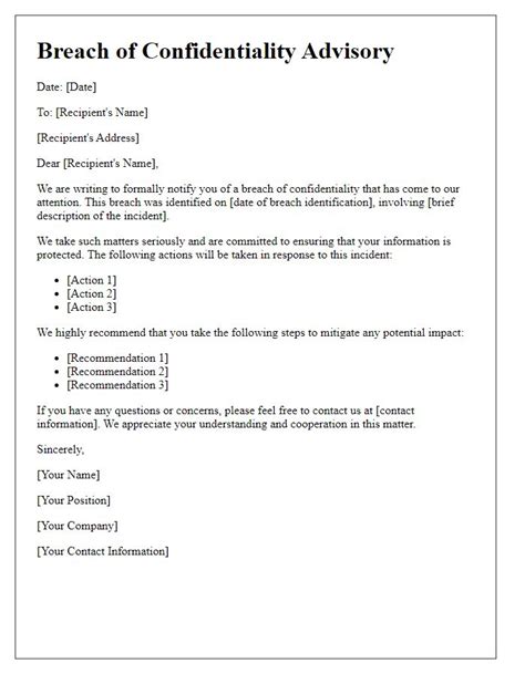 Letter Template For Breach Of Confidentiality Free Samples In Pdf
