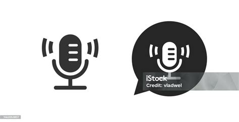 라디오 팟캐스트 마이크 아이콘 블랙 화이트 픽토그램 간단한 벡터 마이크 음성 채팅 메시징 앱 실루엣 로고 글리프 그래픽 클립 아트 최소 오디오 버블 음성 기호 그림 가수에