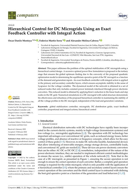 Pdf Hierarchical Control For Dc Microgrids Using An Exact Feedback Controller With Integral Action