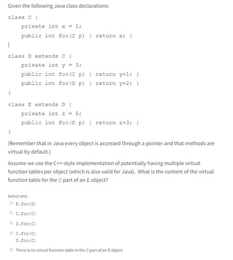 Solved Given The Following Java Class Declarations Class C Chegg