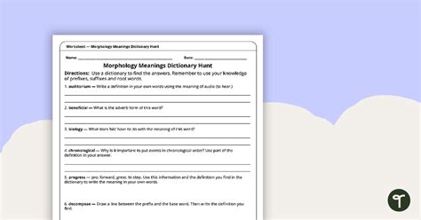 prefixes suffixes and roots dictionary hunt worksheet teach