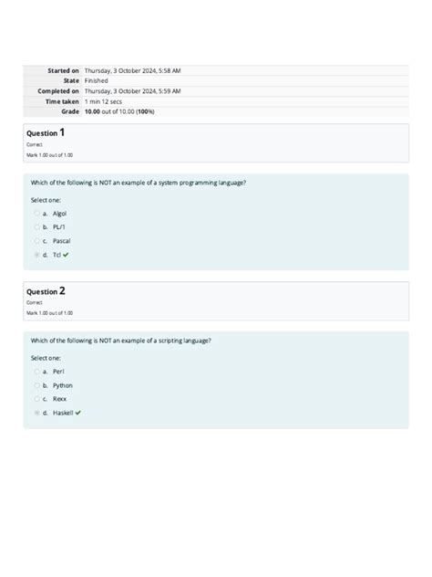 Self Quiz 1 Overview Of Scripting Languages Pdf