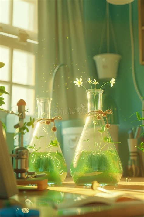 Tech Lab Testing Algae Fuel Vibrant Green Bioreactors Clean White Environment Side View High