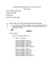 Object Oriented Programming.pdf - Object Oriented Programming Theory Summer Semester 21 Midterm ...