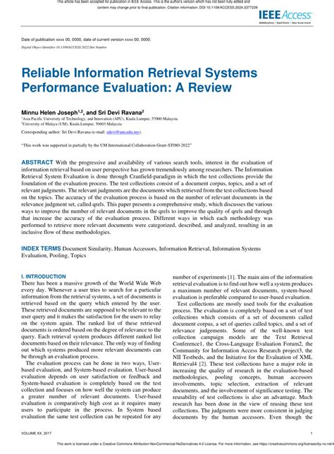 Pdf Reliable Information Retrieval Systems Performance Evaluation A Review
