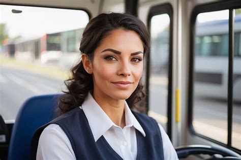 Portrait Of Female Bus Driver Premium AI Generated Image