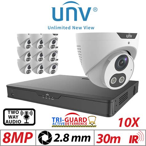 8mp 16ch Uniview Ip Kit 10x Tri Guard Colorhunter 24 7 Colour Hd Ir Turret Network Camera