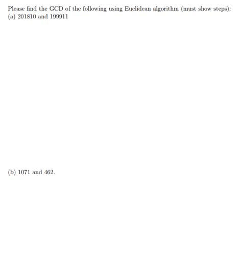 solved please find the gcd of the following using euclidean