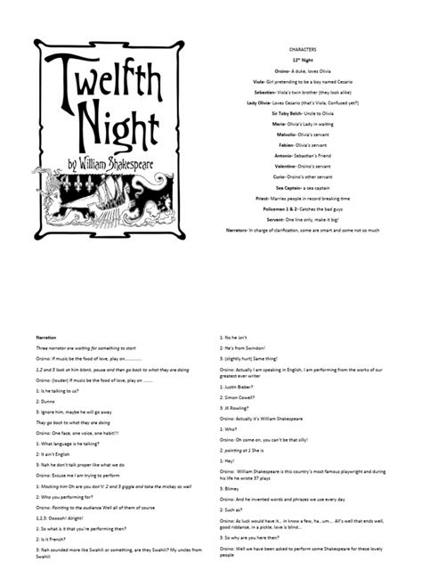 12th Night Script Full Pdf Twelfth Night Christmas Onstage