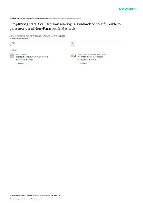 Simplifying Statistical Decision Making A Research Scholar Guide To Parametric And Non