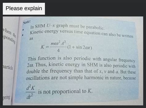 Note In Shm U X Graph Must Be Parabolic Kinetic Energy Versus Time Equa