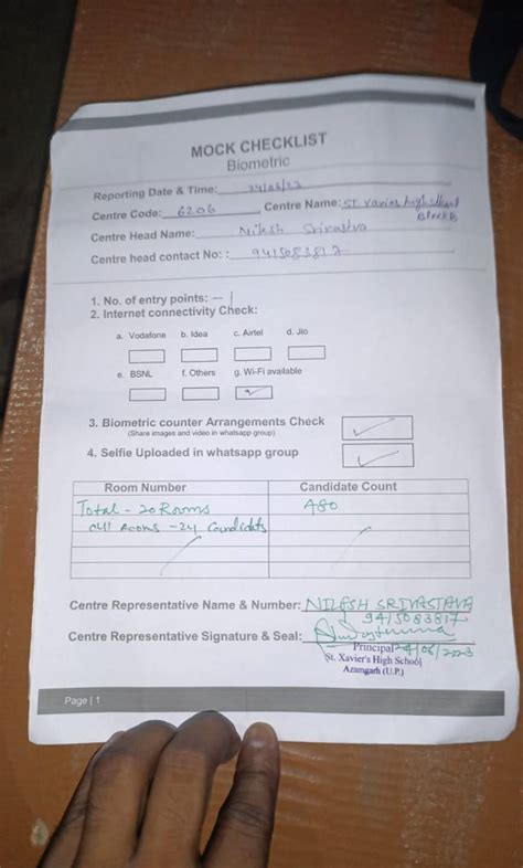 Mock Checklist Biometric Reporting Date And Time Centre Code 6206 2406