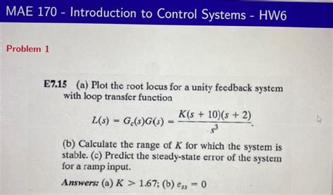 solved e7 15 a plot the root locus for a unity feedback