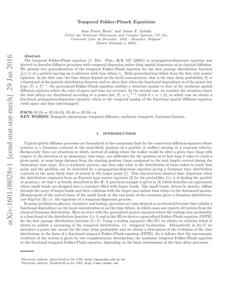 Pdf Temporal Fokker Planck Equations