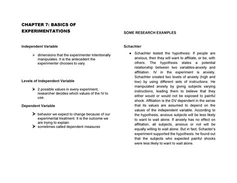 Chapter 7 Expe Psych Chapter 7 Basics Of Experimentations Independent Variable Dimensions