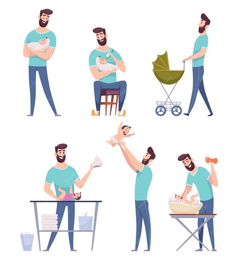 Padre Cuidando A Los Niños Recién Nacidos Con Uno De Los Padres