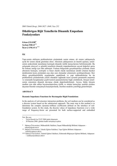 Pdf Dynamic Impedance Functions For Rectangular Rigid Foundations
